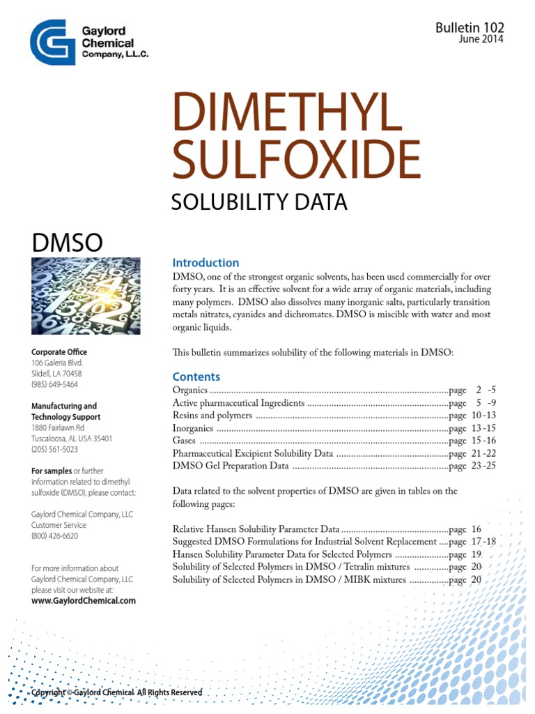 Solubility Data of DMSO | PDF | Dimethyl Sulfoxide | Chloride