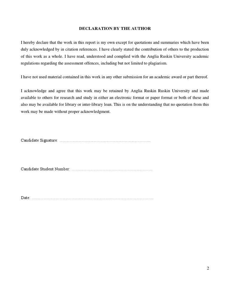Declaration of Original Work: A Statement of Authorship for an Academic ...