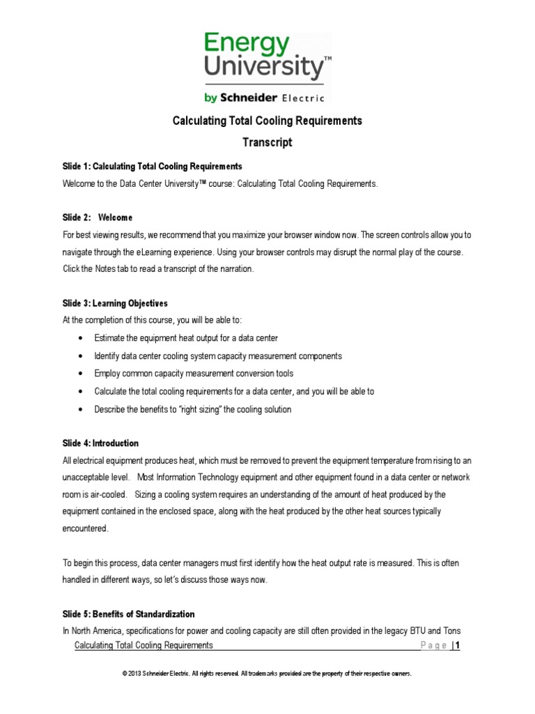 Calculating Total Cooling Requirements | PDF | Data Center | Watt