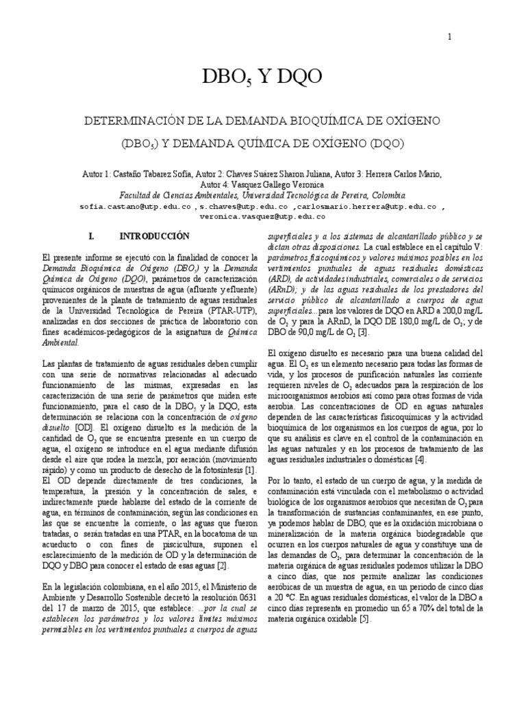 Dbo y Dqo | PDF | Aguas residuales | Oxígeno