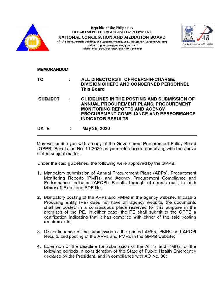 National Conciliation and Mediation Board: Memorandum | PDF ...