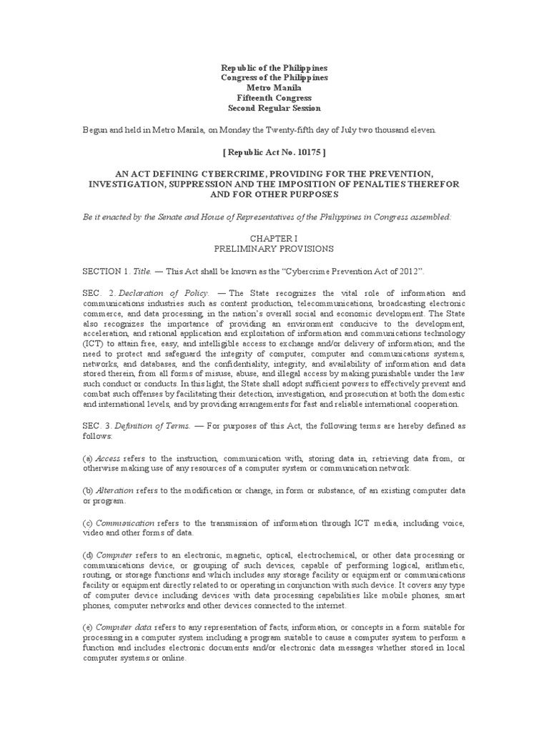 Cybercrime Prevention Act of 2012 | PDF | Cybercrime | Computer Network