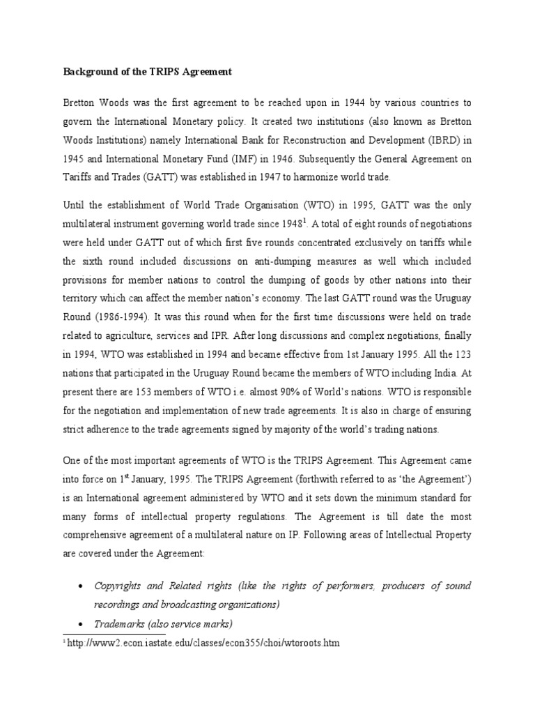 Background of The TRIPS Agreement | PDF | World Trade Organization ...