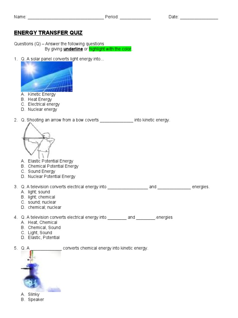 Quiz - Gr.8 - Energy Transfer (2020) | PDF