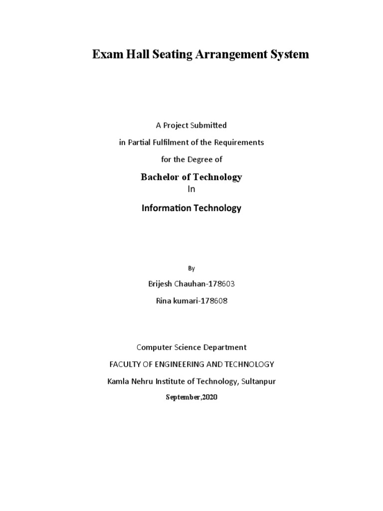 Exam Hall Seating Arrangement System: Bachelor of Technology | PDF ...
