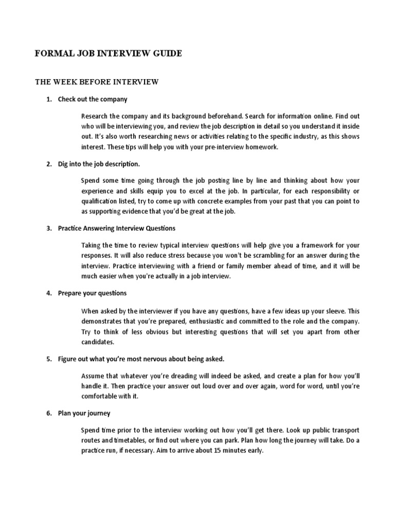 Formal Job Interview Guide: The Week Before Interview | Download Free ...