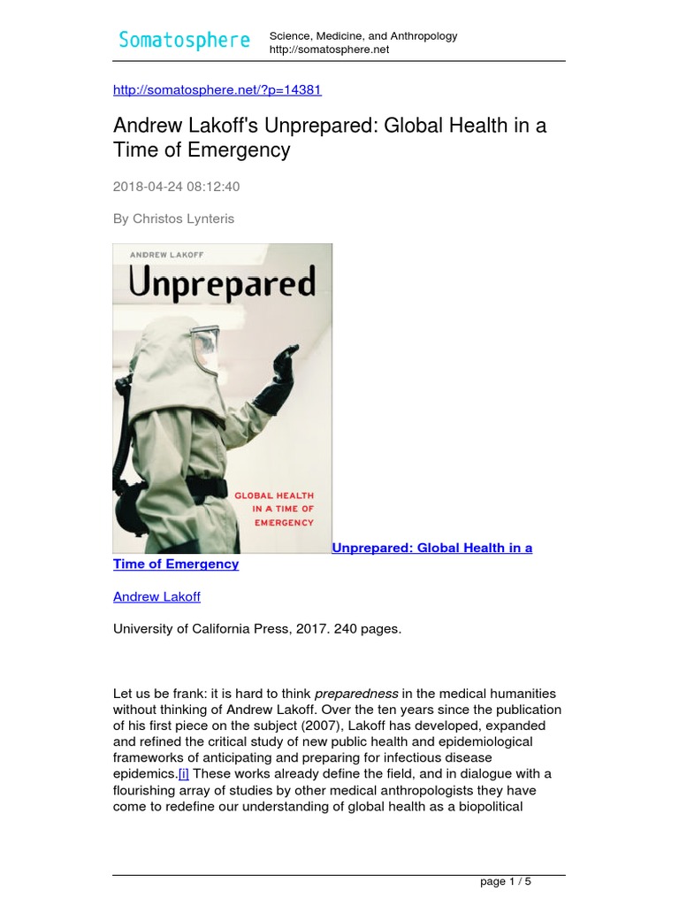 Andrew Lakoffs Unprepared | PDF | Ebola Virus Disease | Epidemics