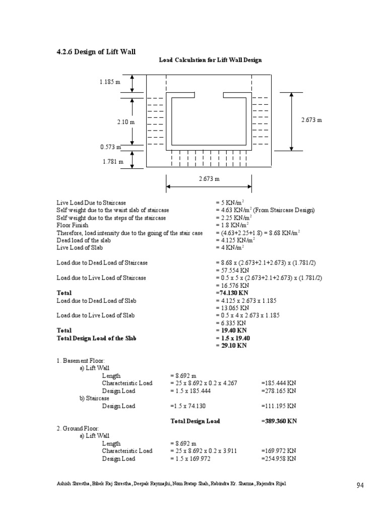 Lift Wall Load Calculation Design | PDF | Stairs | Building Engineering