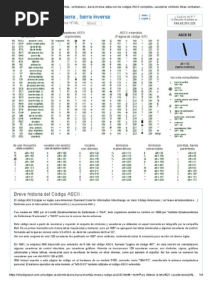 Codigo ASCII \ , Barra invertida , contrabarra , barra inversa, tabla ...