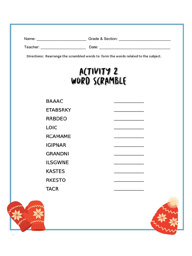 Word Scramble Activity for Grade 2 | PDF