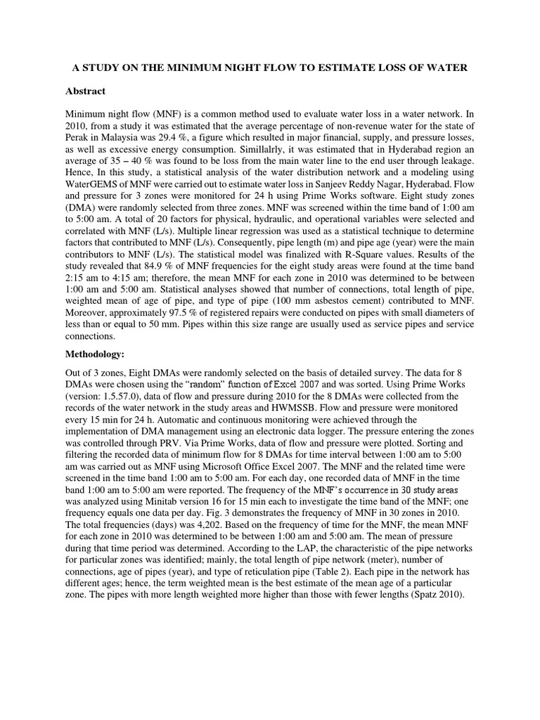 A Study On The Minimum Night Flow To Estimate Loss of Water ...