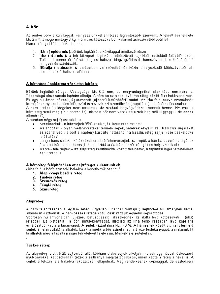 A Bőr Anatómiája-Élettana | PDF