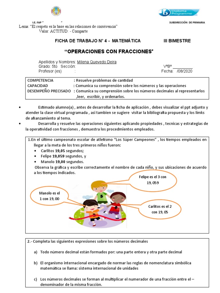 FICHA 5to DECIMALES-I | PDF | Fracción (Matemáticas) | Objetos matemáticos