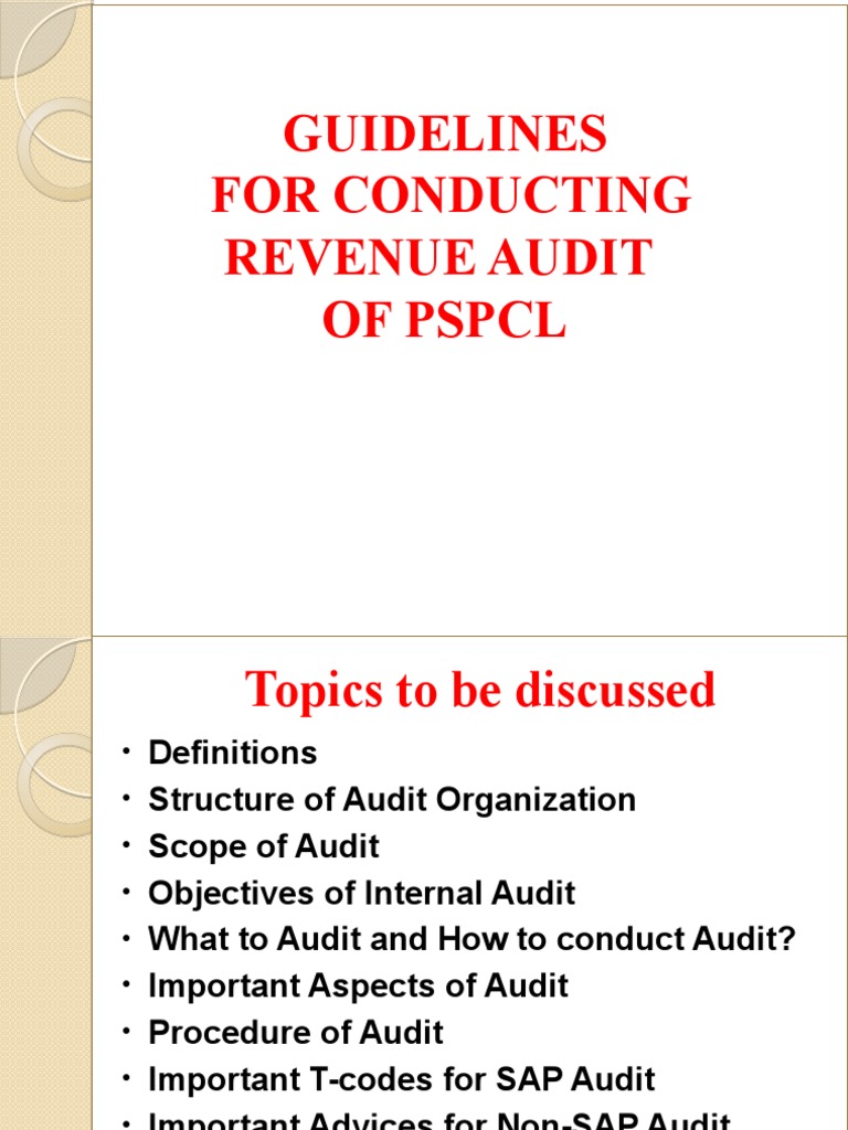 Guidelines For Conducting Revenue Audit of PSPCL | PDF | Cheque | Audit