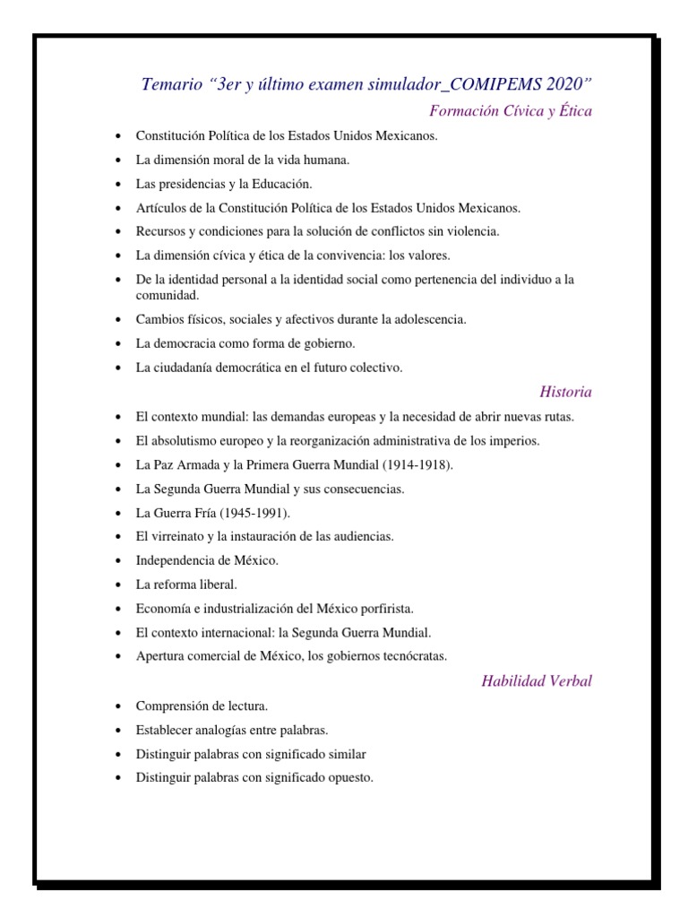 Temario 3er COMIPEMS 2020 PDF | PDF | México | Química
