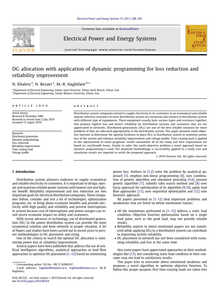 Electrical Power and Energy Systems: N. Khalesi, N. Rezaei, M.-R. Haghifam | Download Free PDF ...