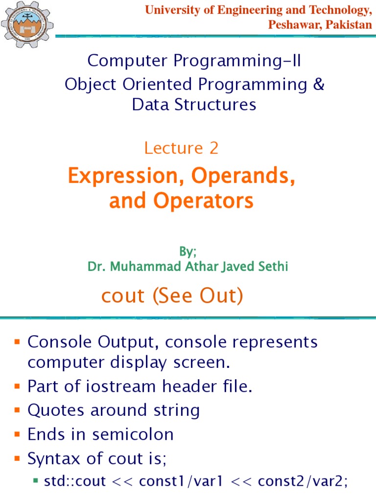 Uet Peshawar C Lecture On Inputoutput Variables Data Types Pdf Integer Computer