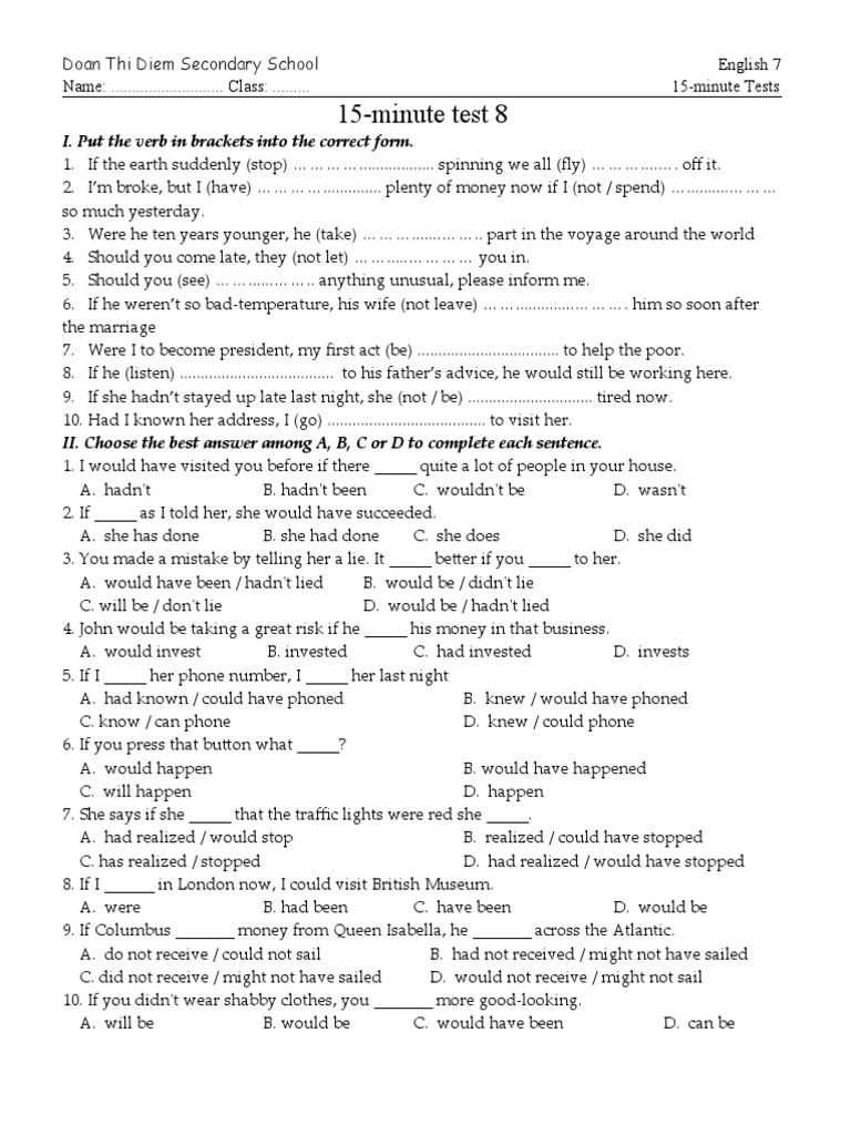 15-Minute Test 8 | PDF