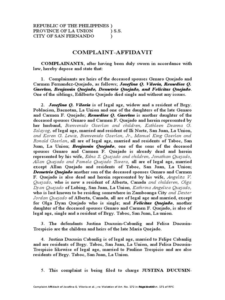Complaint Affidavit For Falsification by Private Person of A Public Dox ...