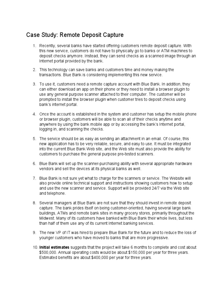 Case Study Remote Deposit Capture Project PDF | PDF | Business
