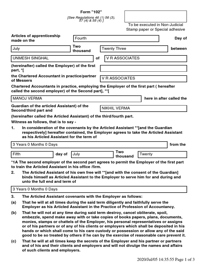 To Be Executed in Non-Judicial Stamp Paper or Special Adhesive Fourth ...