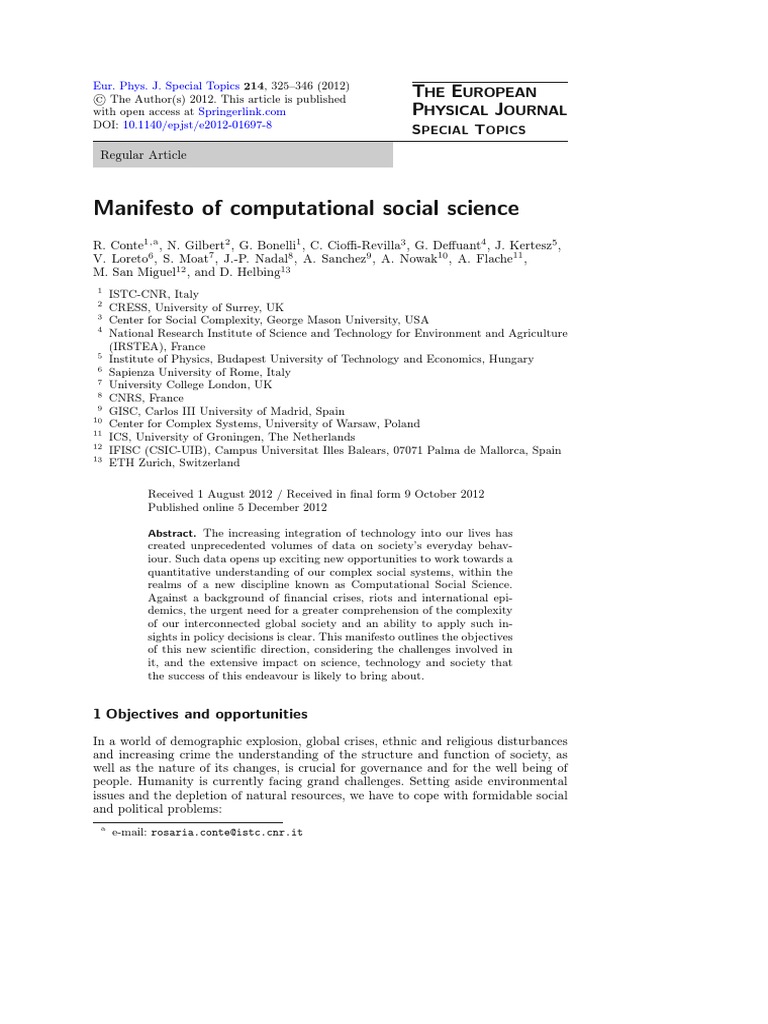Manifesto of Computacional Science | PDF | Emergence | Social Science