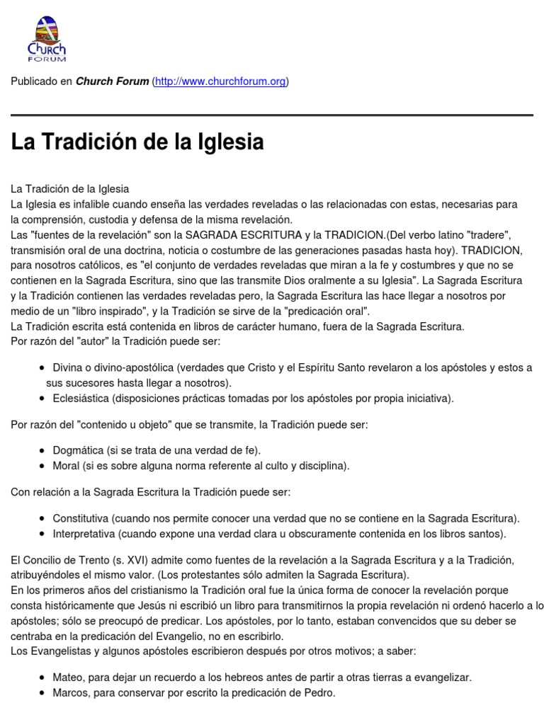 La Tradición de La Iglesia | PDF | Iglesia Católica | Biblia