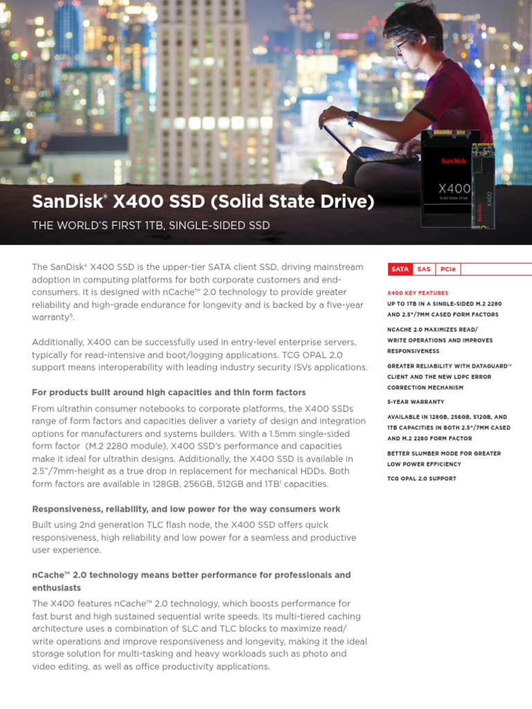 Sandisk X400 SSD (Solid State Drive) : The World'S First 1Tb, Single ...