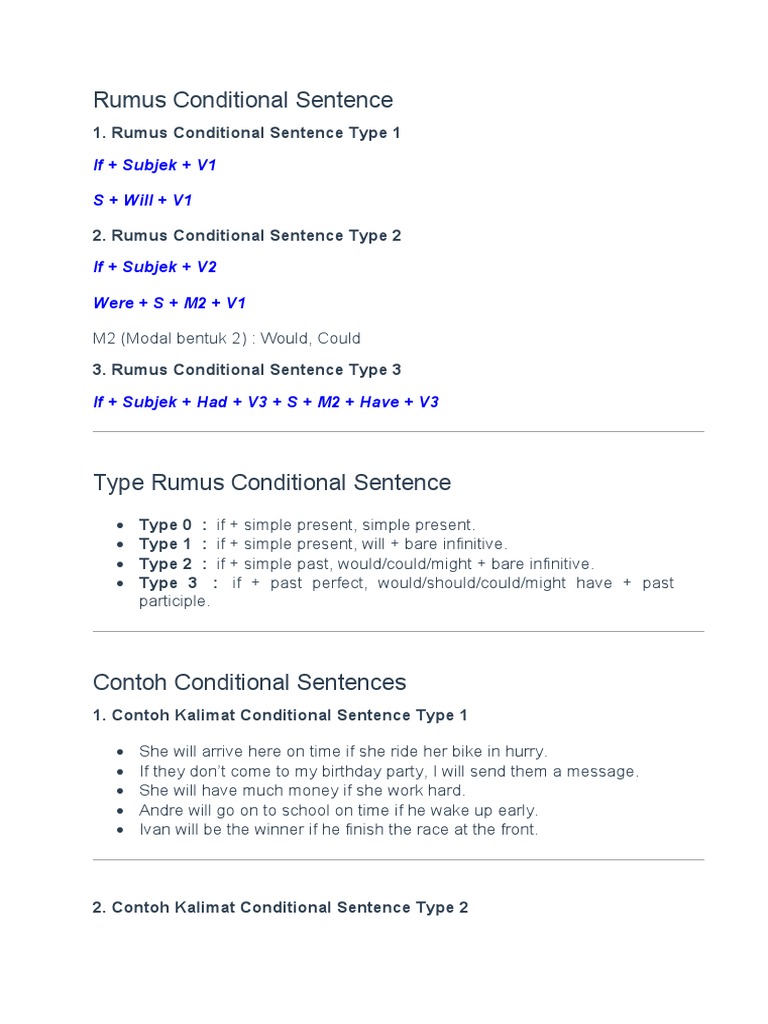 Rumus Conditional Sentence: If + Subjek + V1 S + Will + V1 | PDF ...