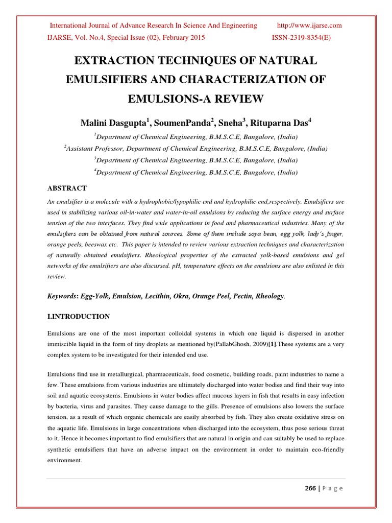 Extraction Techniques of Natural Emulsifiers and Characterization of Emulsions-A Review | PDF ...
