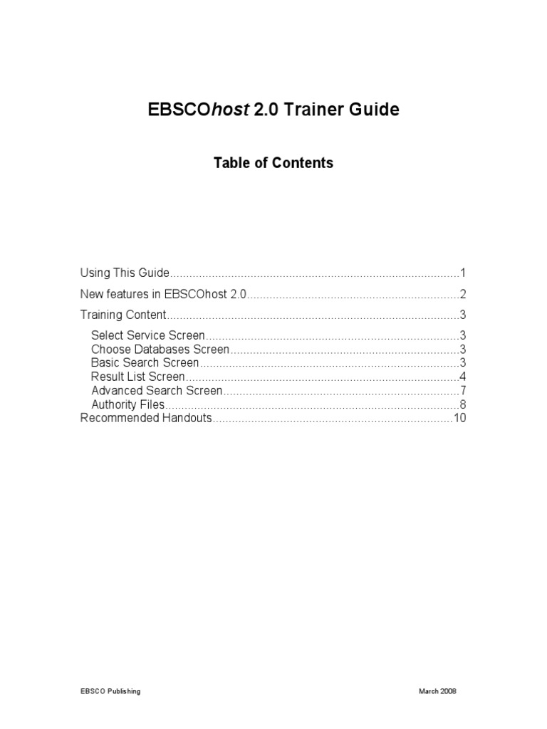 Ebscohost 2.0 Trainer Guide: Ebsco Publishing March 2008 | Download Free PDF | Web Search Engine ...