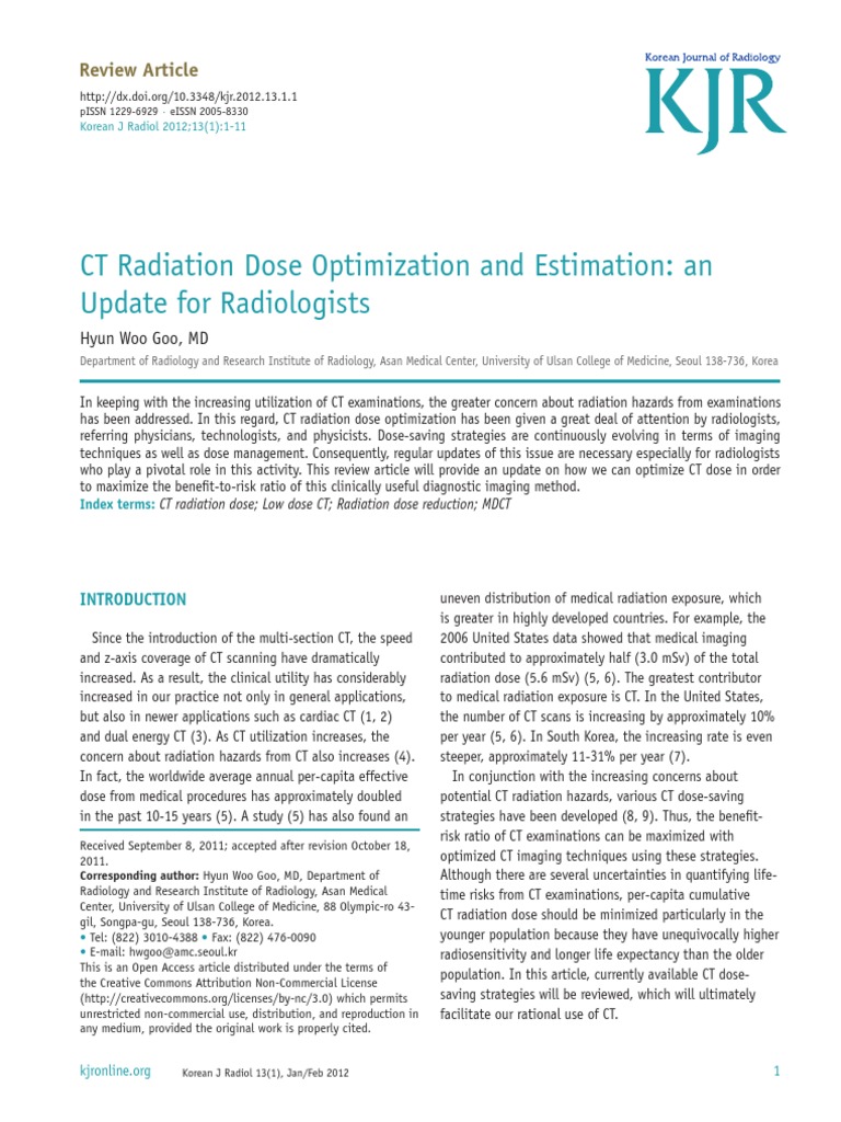CT Radiation Dose Optimization and Estimation An U PDF | PDF | Ct Scan ...