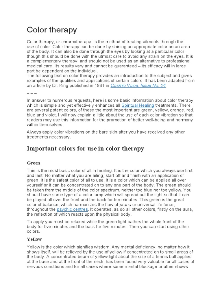 Important Colors For Use in Color Therapy | PDF | Therapy | Color