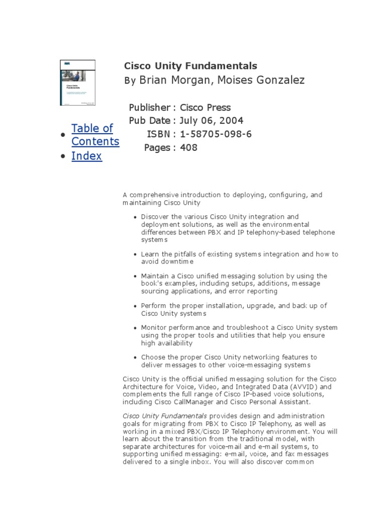 Cisco Unity Fundamentals Pdf Voicemail Telephone