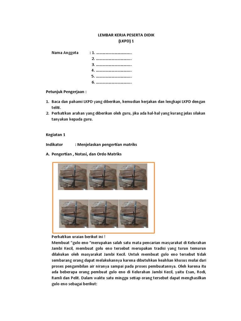 LKPD 1 Matriks Kelas Xi | PDF