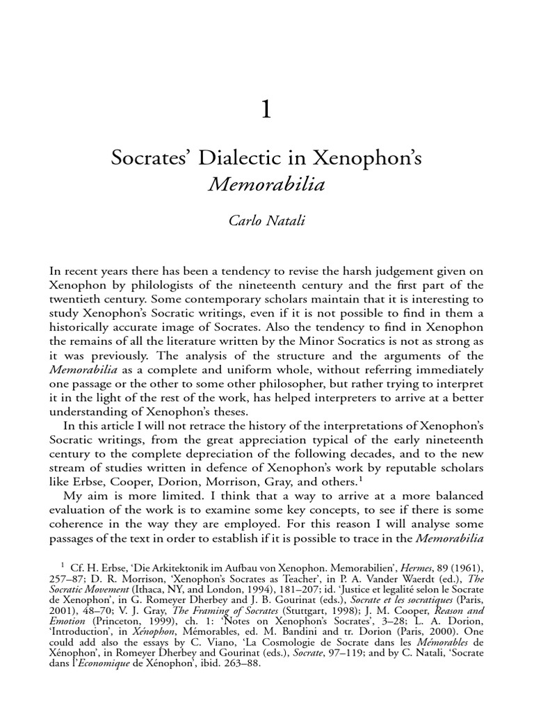 Socratic Dialectic in Xenophon's Memorabilia | PDF | Socrates | Dialectic