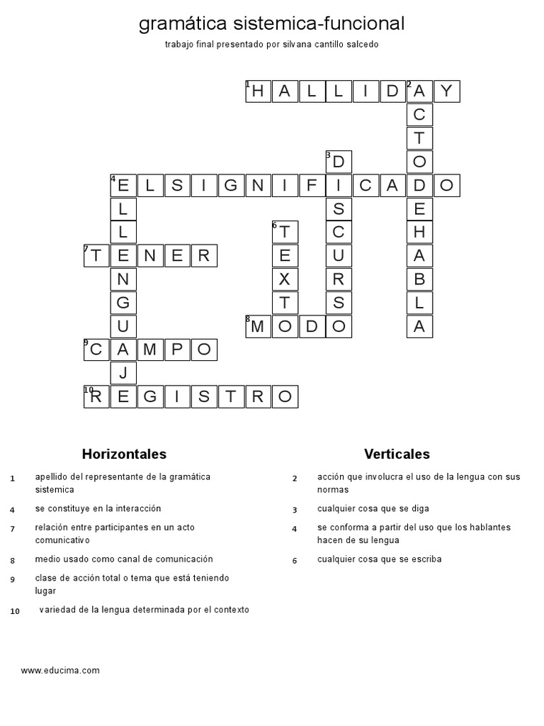 Crucigrama Silvana Cantillo Salcedo | PDF | Semiótica | Lingüística