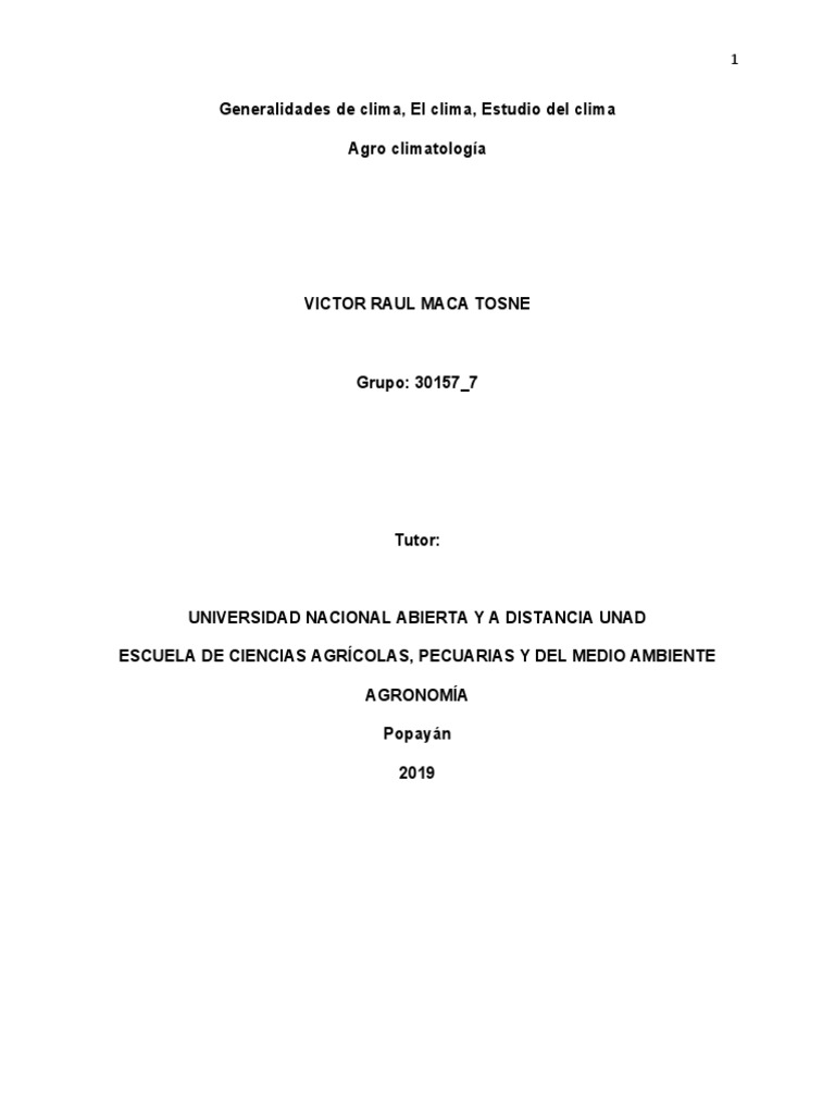Agroclimatologia Paso 3 Pdf Precipitación Clima