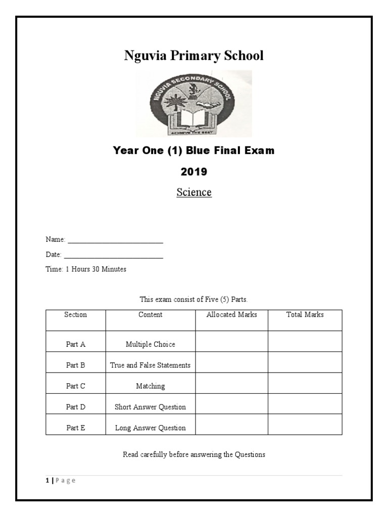 Year One Science Exam: Exploring Properties of Materials, Day and Night ...