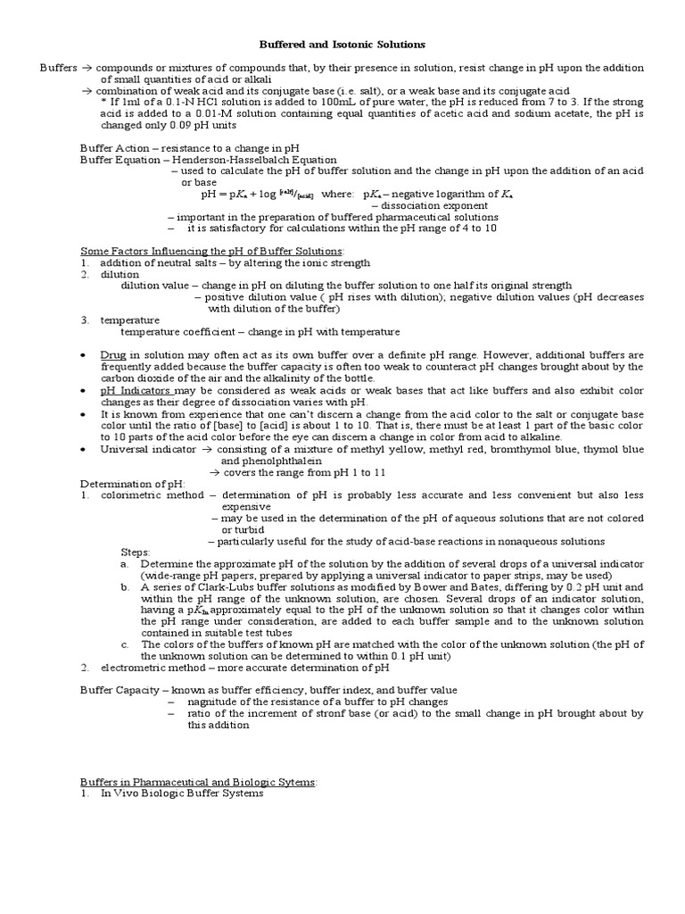Buffered and Isotonic Solutions: A (Salt) (Acid) A A | PDF | Buffer Solution | Acid Dissociation ...