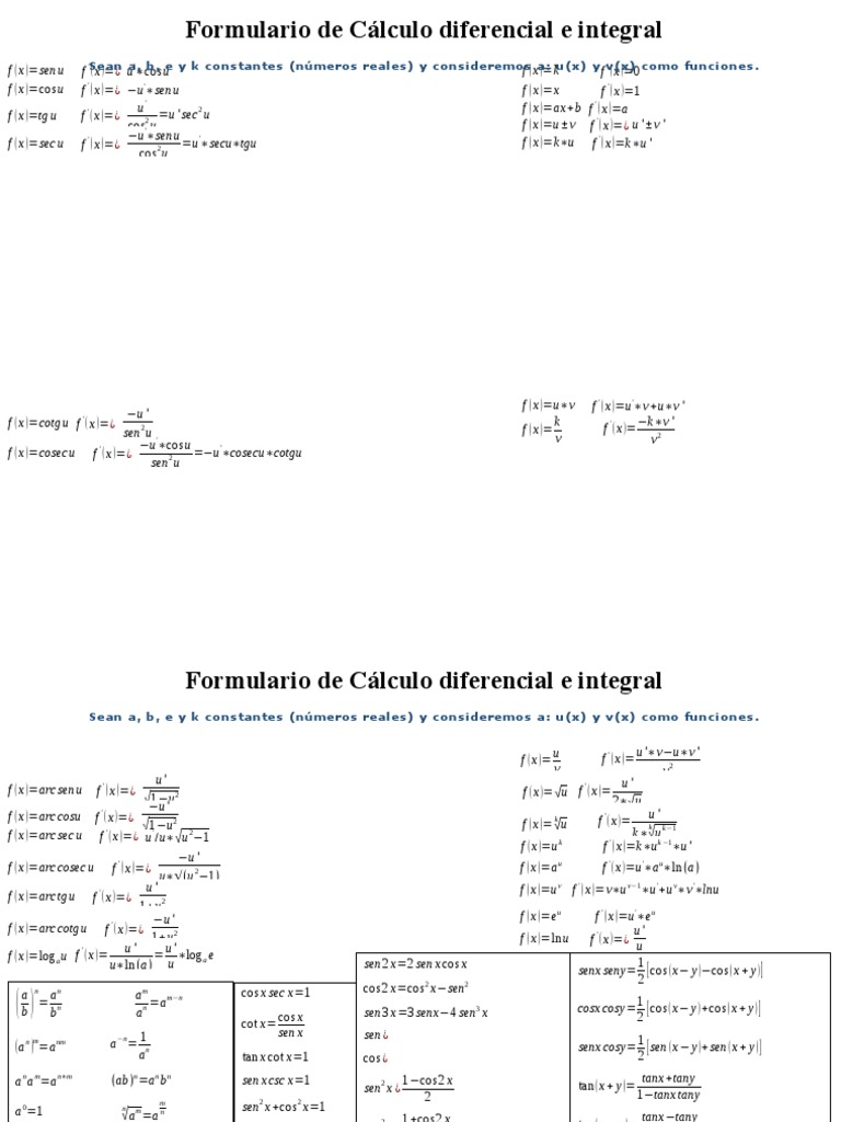 Formulario Calculo Bonito | PDF
