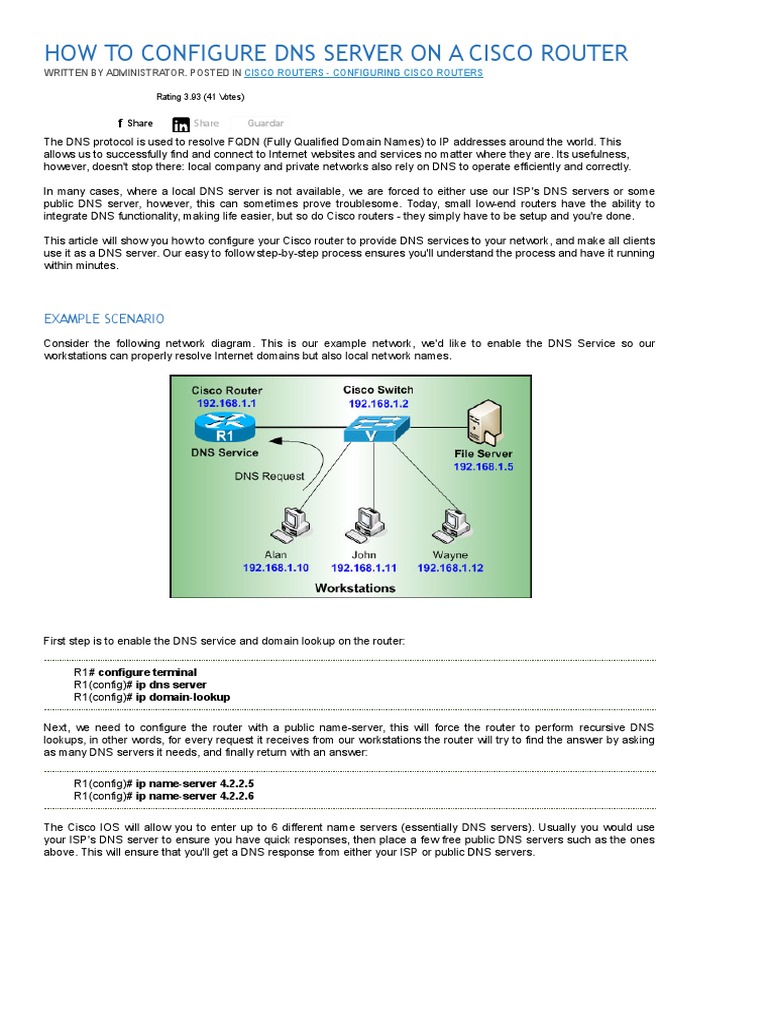 How To Configure DNS Server On A Cisco Router | PDF | Computers