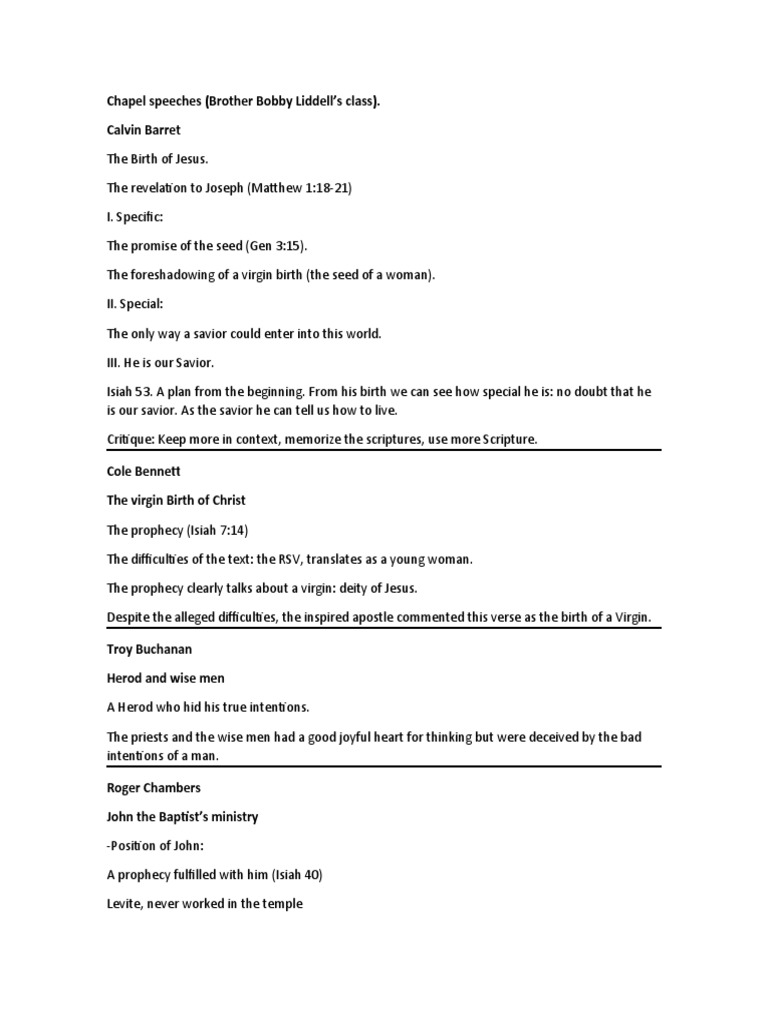 Chapel Speeches (Brother Bobby Liddell's Class) - Calvin Barret ...