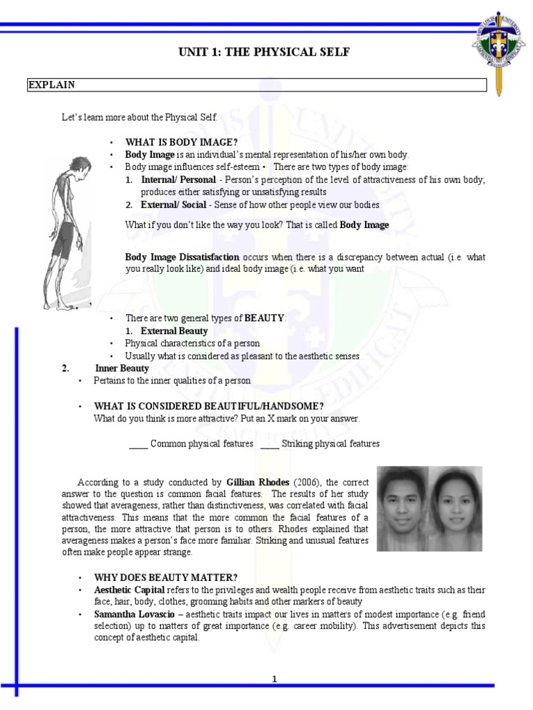 Unit 1: The Physical Self: Explain | PDF | Body Image | Self Esteem