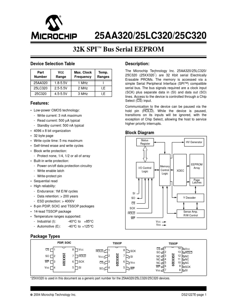 25AA320/25LC320/25C320: 32K Spi Bus Serial EEPROM | PDF | Electronic Circuits | Computer Hardware
