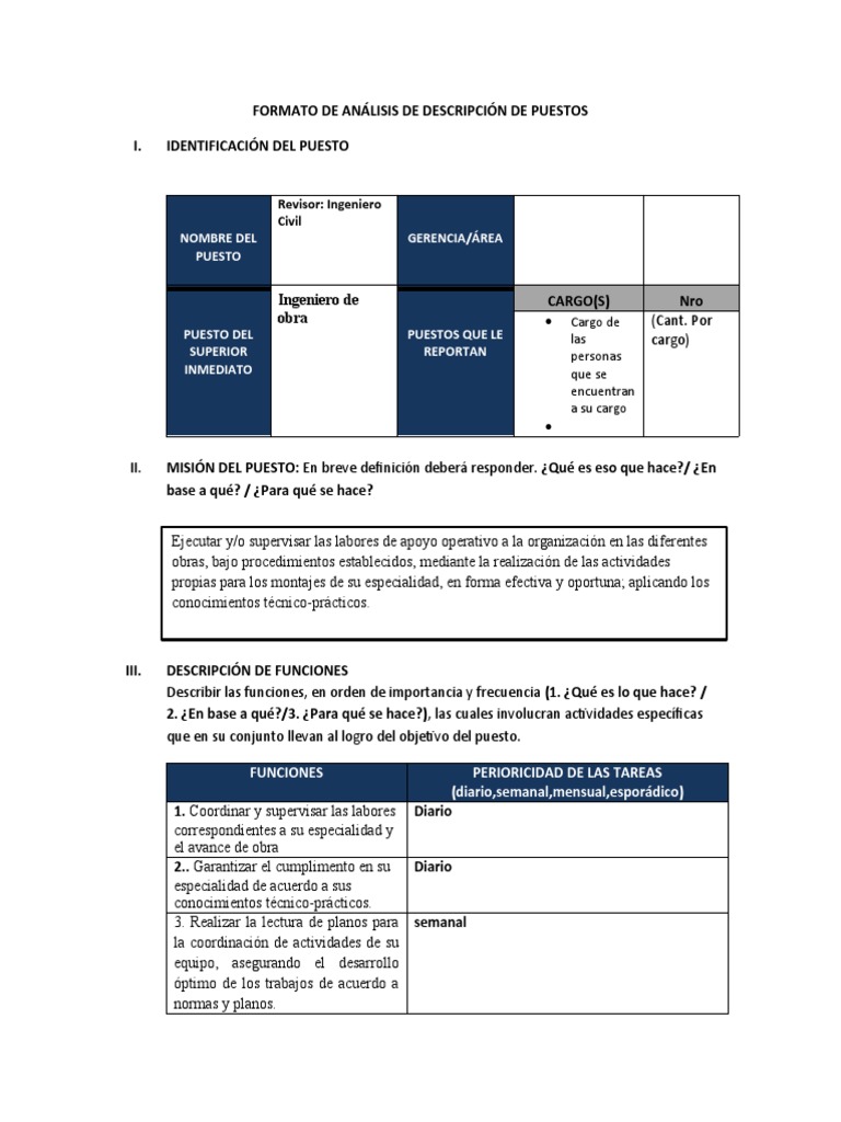 FORMATO DE ANÁLISIS DE DESCRIPCIÓN DE PUESTOS - Ingeniero | PDF | Toma de decisiones | Science