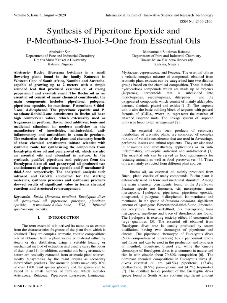 Synthesis of Piperitone Epoxide and P-Menthane-8-Thiol-3-One From ...