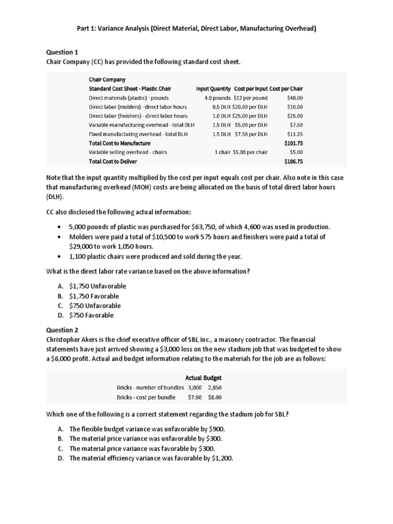 Variance Analysis Pdf Labour Economics Cost