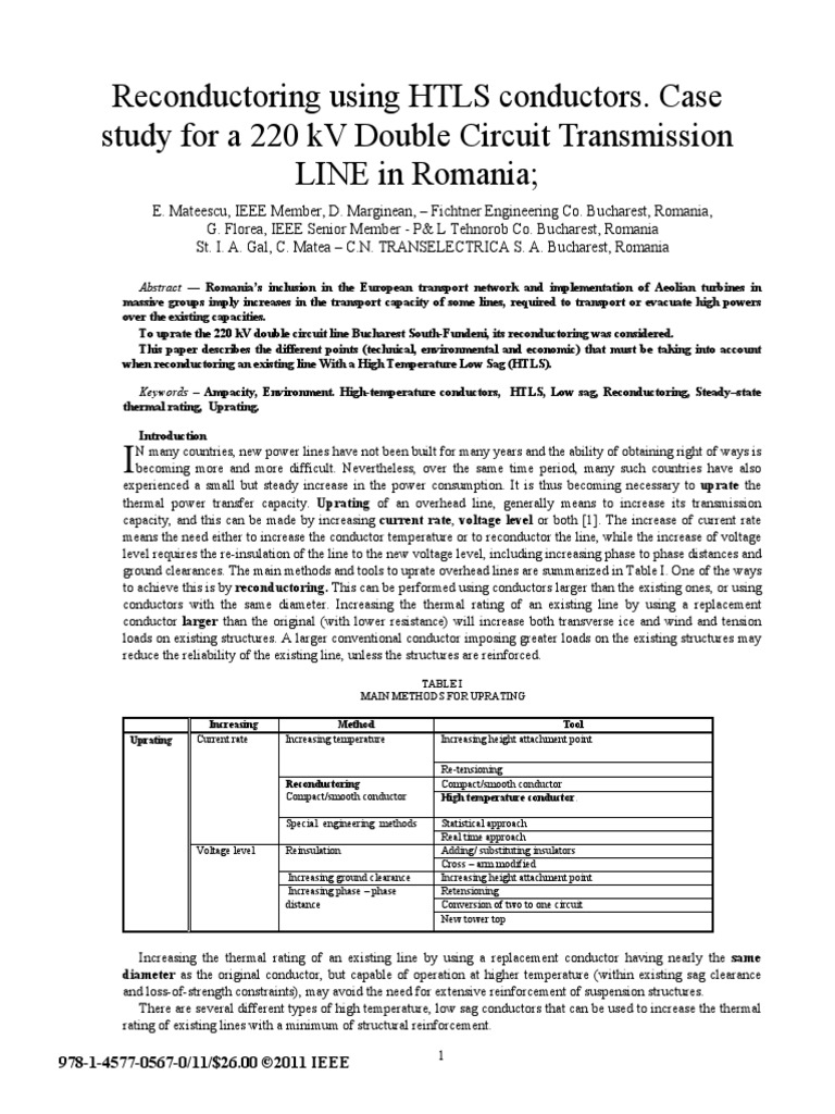 Reconductoring Using HTLS Conductors. Case Study For A 220 KV Double ...