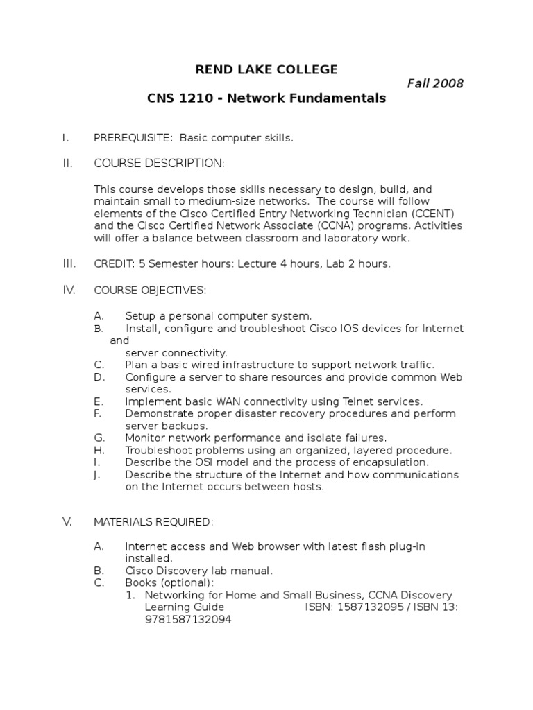CNS 1210 Network Fundamentals | PDF | Cisco Certifications | Computer ... CNS 1210 Network Fundamentals | PDF | Cisco Certifications | Computer ...
